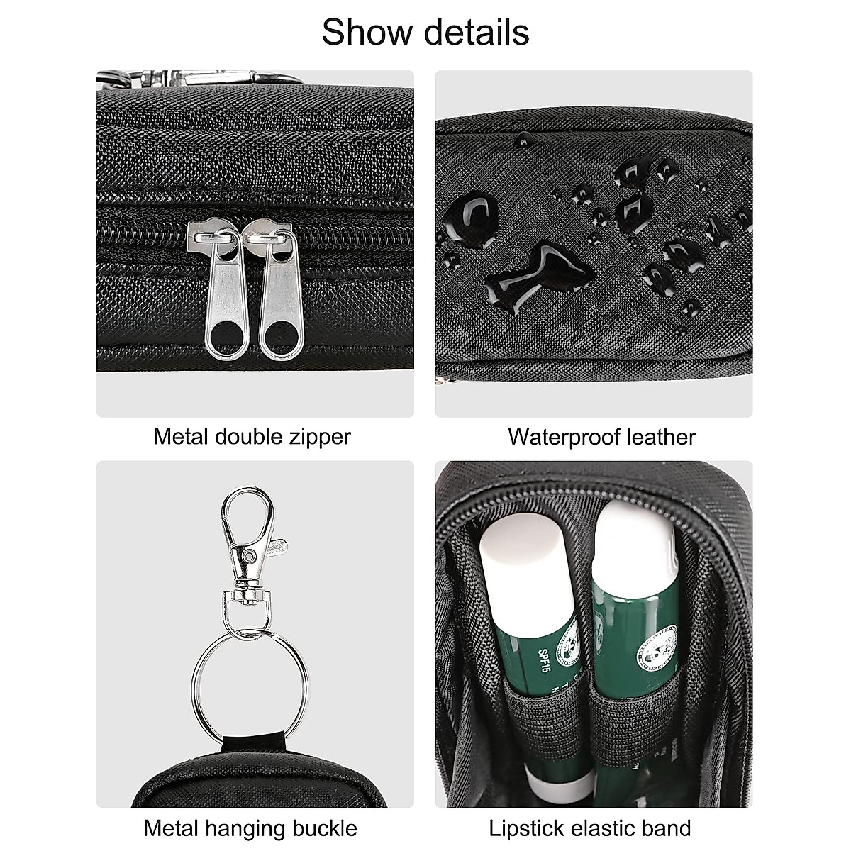 Meiiy Chapstick Holder Bag Small Lip Balm Sleeve Pouch Lipstick Portable Storage Bag Lip Gloss Case With Hook Accessories Gift for Women (balck)