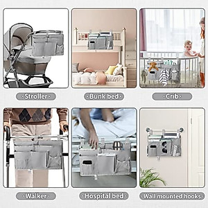 hizgo Bedside Caddy, Hanging Bedside Storage Organizer with 8 Pockets, Bunk Bed Organizer for College Dorm Room, Bunk/Loft Bed, Hospital Bed Rail, Camp (Grey)