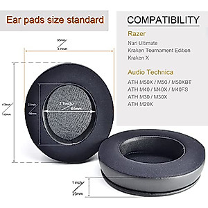 Nari Cooling-Gel Ear Pads defean Ear Cushion Foam Replacement Earpad Compatible with Razer Nari/Nari Ultimate/Nari Essential/Kraken Tournament Edition/Kraken Kitty/Kraken X ，ATH M50X / M40X