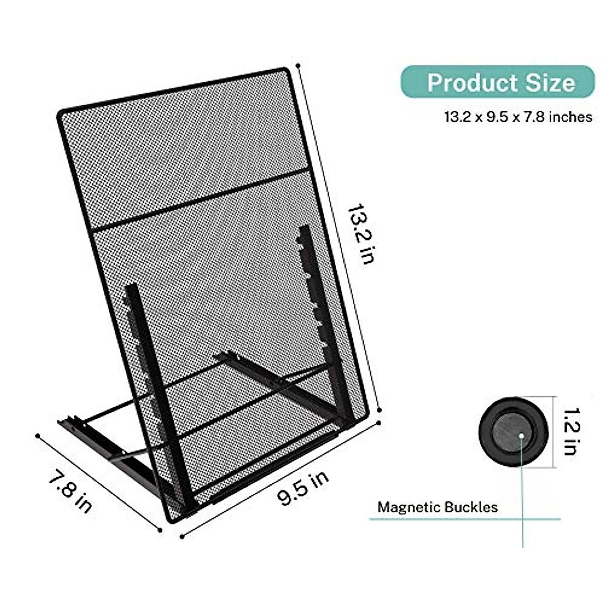 MaxGear Desktop Document Holder for Typing, Paper Holder Stand for Desk with 4 Magnetic Buckles, Metal Mesh Letter Copy Holder for Monitor Computer Reading with 6 Adjustable Positions, Black