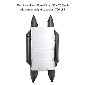 AQUOS Heavy-Duty for One 10.2 plus ft Inflatable Pontoon Boat with Stainless Steel Guard and Folding Seat and Haswing 12V 65LBS Transom Trolling Motor for One Person Fishing