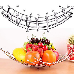 iPstyle Fruit Basket Countertop Fruit Bowl Holder & Decorative Bowl Stand with Free Screws, Perfect for Fruit, Vegetables, Snacks, Household Items, and Much More (Silver)