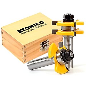 YONICO Tongue and Groove Router Bits Set for 3/4-Inch Stock 1/2-Inch Cutting Depth 1/4-Inch Tongue 2 Bit 1/2-Inch Shank 15221