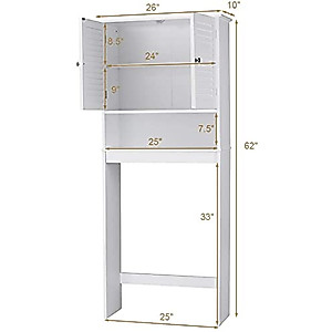Squareful Over-The-Toilet Bathroom Storage Shelf, Freestanding Storage Organizer w/Louvre Door & 1 Open Shelf, Bathroom Space Saver, White, (HW66126)