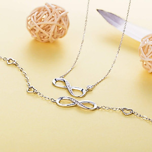Billie Bijoux 925 Sterling Silver Necklace Bracelet One Sets Forever Love” Infinity Heart Love Jewelry Sets White Gold Plated Diamond Women Necklace