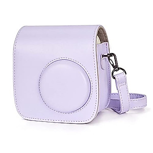 Phetium Protective Case Compatible with Instax Mini 7+ 7s 7c Instant Film Camera / Polaroid PIC-300, Premium Vegan Leather Bag Cover with Removable Strap (Purple)
