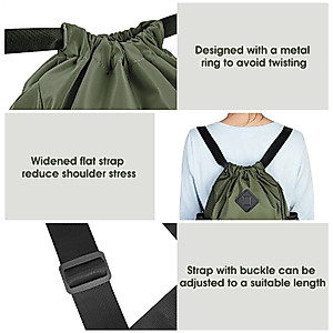 WANDF Drawstring Backpack Sports Gym Bag with Shoes Compartment, Water-Resistant String Backpack Cinch for Women Men (Small,Dark green)