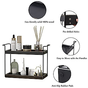Black 2 Tier Bathroom Counter Organizer, Wood Bathroom Organizer Countertop Bathroom Counter Trays Vanity Organizer, Bathroom Sink Organizer Kitchen Organizer for Countertop Coffee Station Organizer