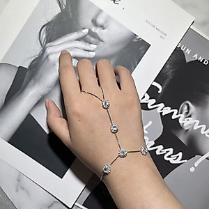 Aprilery Hand Chain Ring Bracelet, Fashion Silver AAA CZ Crystal Adjustable Slave Hand Chain Ring Bracelet Boho Hand Jewelry for Women(Style 3)