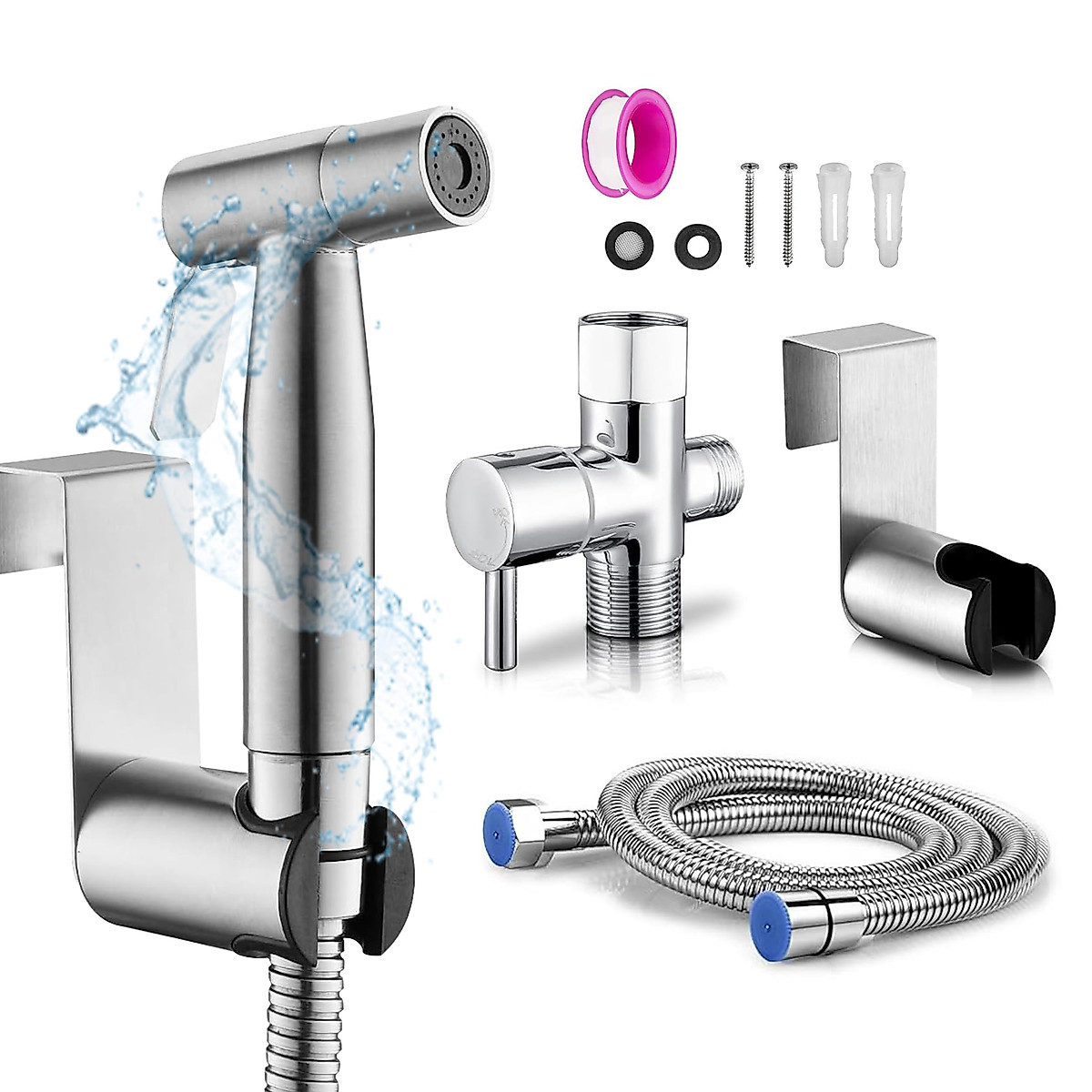 Handheld Bidet Toilet Sprayer - Stainless Steel Jet Spray for Toilets - Bathroom Bidet with Adjustable Water Pressure - Easy to Install - for Baby Cloth Diaper Cleaning & Feminine Wash