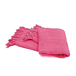 Bytide Throw Blanket for Couch Soft Knitted Textured Couch Cover Tweed Blanket with Fringe Tassel for Home Décor Bed Sofa Chair, 60" x 80", Coral Hot Pink