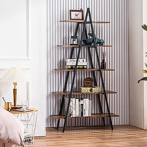 YOUDENOVA 5-Tier Ladder Bookshelf, Industrial A-Shaped Bookcase, Tall Ladder Shelf Storage Organizer for Living Room, Home Office, Black
