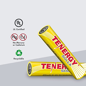 Tenergy Solla AAA Rechargeable NiMH Battery, 600mAh Solar Batteries for Outdoor Solar Lights, Outdoor Patio Lights, Anti-Leak, Outdoor Durability, 5+ Years Performance, 12 Pack, UL Certified