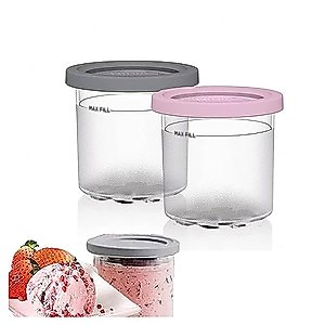 EVANEM 2/4/6PCS Creami Pints and Lids, for Ninja Creami Ice Cream Maker Pints,16 OZ Ice Cream Containers Pint Reusable,Leaf-Proof Compatible NC301 NC300 NC299AMZ Series Ice Cream Maker,Pink+Gray-2PCS
