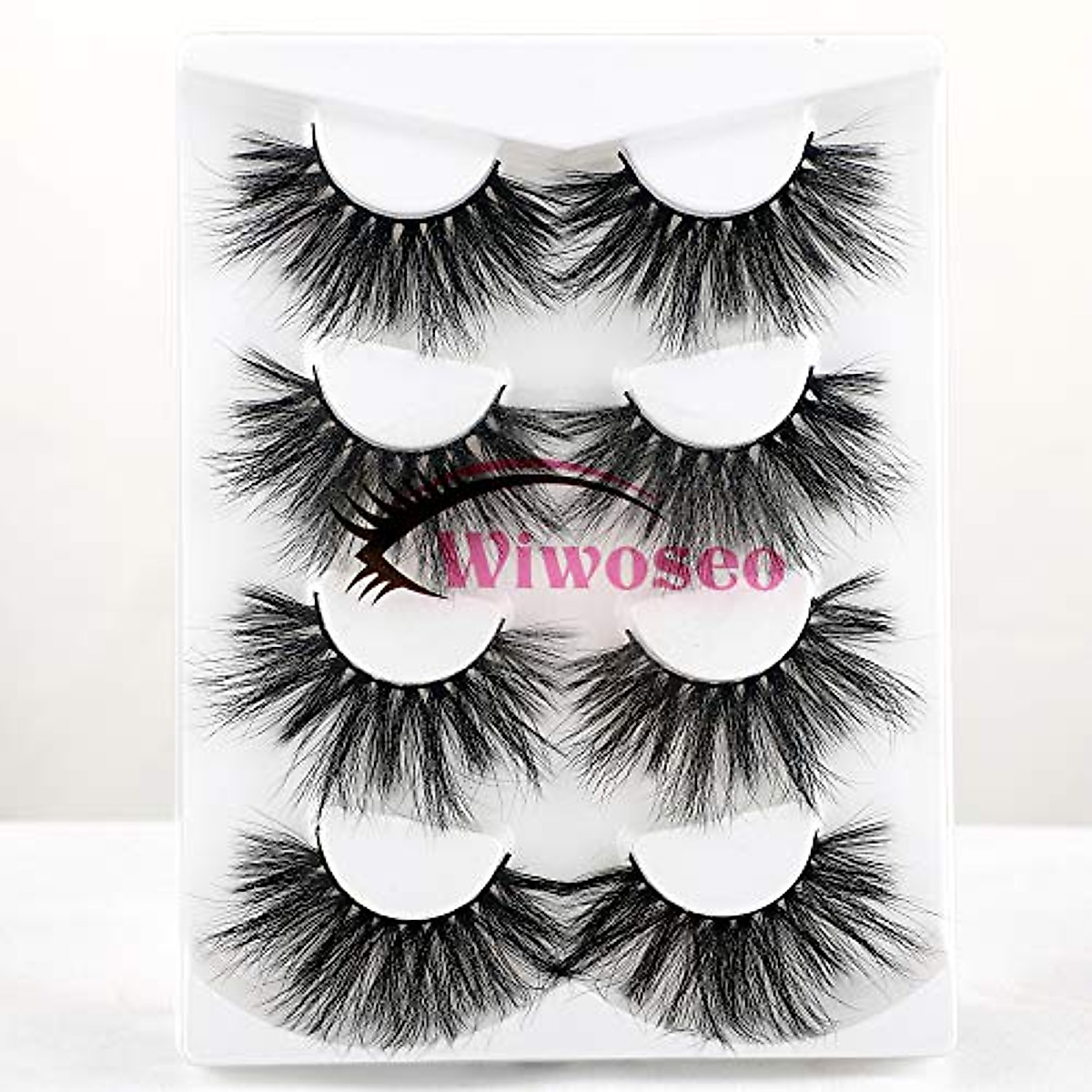 wiwoseo 25MM False Eyelashes Faux Mink Lashes Dramatic Long Fluffy Cross Thick Volume Fake Eye Lashes 4 Pairs Pack