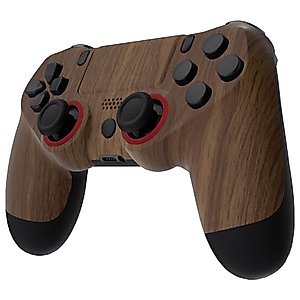 eXtremeRate Wood Grain Ghost Replacement Faceplate Touchpad Cover, Redesigned Soft Touch Housing Shell Case Touch Pad Compatible with PS4 Slim Pro Controller JDM-040/050/055 - Controller NOT Included
