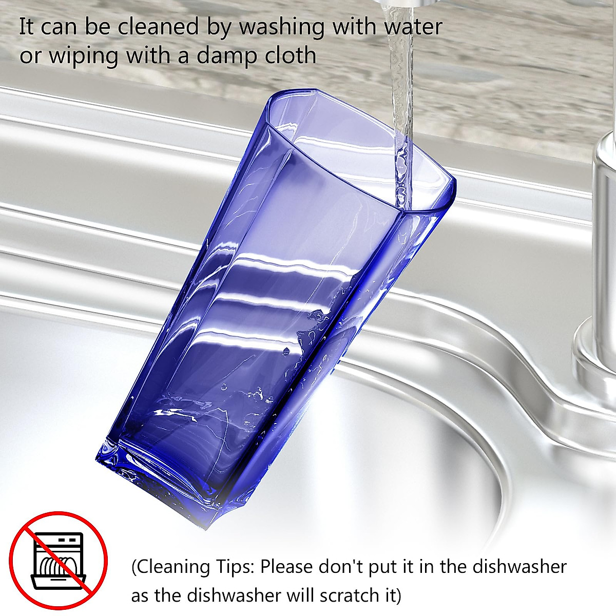 20 Ounce Square Drinking Glasses Set of 8 with Cleaning Brush, Plastic Tumblers Shatterproof Everyday Glassware Sets, Kid Milk Non Breakable Cups, Perfect for Parties, Birthdays, Giftable