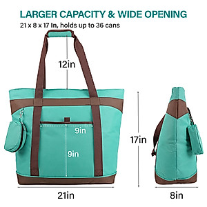 FOROUT Jumbo Insulated Cooler Bag，Insulated Grocery Bags With Zippered Top Transport Cold Or Hot Food Apply To Delivery Bag, Travel Picnic Cooler With One Wallet 21 X 8 X 17 Inch Lake Green