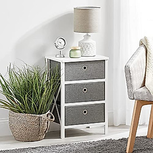 mDesign 3 Drawer Foldable Dresser Storage Unit - Wood Frame, Easy Pull Fabric Bins - Farmhouse Organizer Unit for Household Storage Bedroom, Hallway, Entryway, Closets - Gray/White