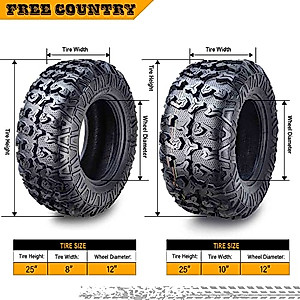 Set 4 Premium FREE COUNTRY ATV/UTV Tires 25x8-12 Front & 25x10-12 Rear / 8PR w/Side Scuff Guard …