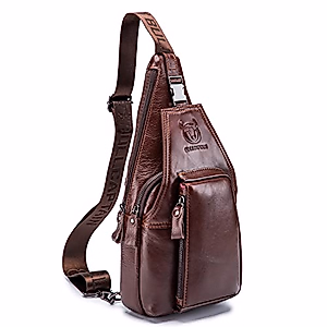 Hebetag Leather Sling Crossbody Bag Casual Daypack for Men Women Outdoor Travel Hiking Camping Fishing Shoulder Chest Pack Day Pack (#00Brown)