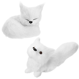 Simulation Fox Toy 2 Piece Fur Fox Model Stuffed Fox Ornament Static Action Figures Fox Squatting Sleeping Plush Mini Fox for Home Office Bag Decoration 5.5 x 2.76 Inch, 3.15 x 2.36 Inch (White)