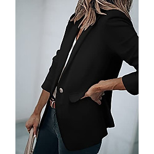Newffr Women's Casual Blazer Long Sleeve Open Front Work Office Jacket with Pockets (as1, Alpha, s, Regular, Regular, Black)