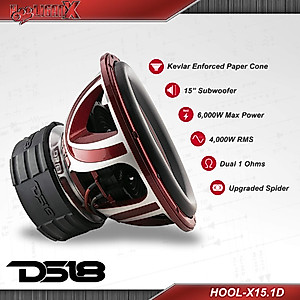 DS18 HOOLIGAN X15.1D Subwoofer in Red with Kevlar Enforced Paper Cone and Upgraded Spider - 6,000W Max, 4,000W RMS, Dual 1 Ohms - Powerful Car Audio Bass Speaker (1 Speaker)
