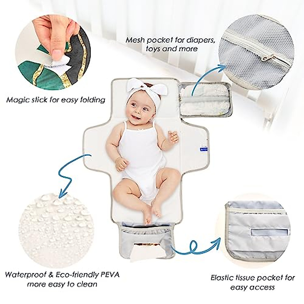Marble Portable Baby Changing Pad Diaper Changing Table Pad Foldable Travel Changing Station with Built-in Pillow for Newborn Essentials Baby