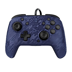 PDP Gaming Faceoff Deluxe+ Wired Switch Pro Controller - Officially Licensed by Nintendo - Customizable gamepad buttons, sticks, triggers, and paddles - Ergonomic Controllers - Blue Camo / Camouflage