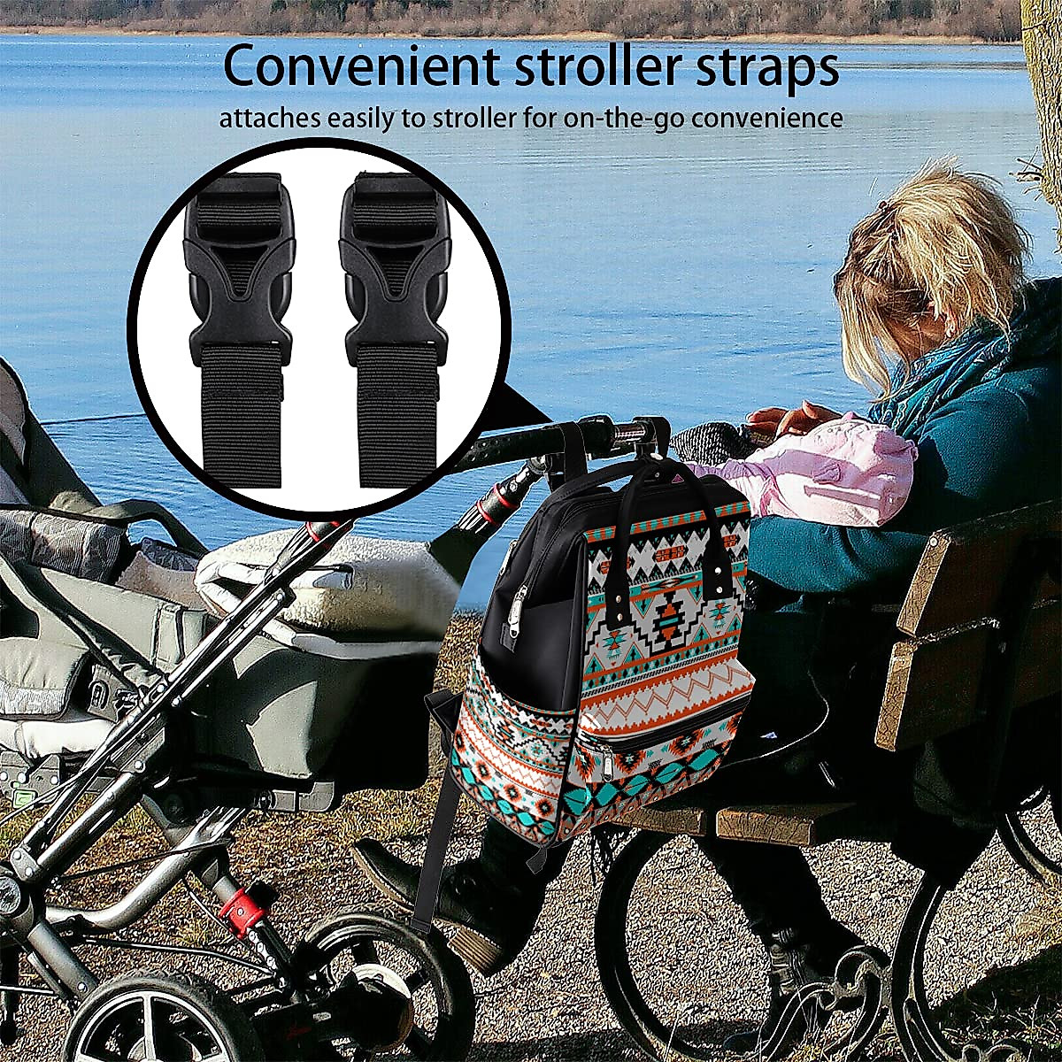 TropicalLife Ethnic Geometric Boho Diaper Backpack Large Capacity Baby Bags Multi-Function Zipper Casual Travel Backpacks for Mom Dad Unisex