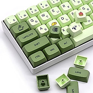 JOMGBB Matcha Japanese Keycaps,PBT Keycaps,125 Key Custom Keycap,XDA Profile,Dye Sublimation,Compatible with Gateron,Kailh,Cherry MX Switches（Only keycaps） (Green)