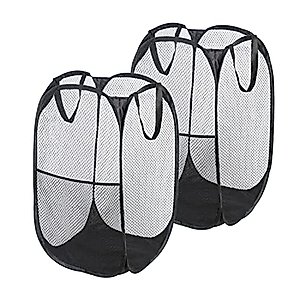 ZOES HOMEWARE Pop up Laundry Hamper 2 Pack | Collapsible Laundry Baskets | Foldable Travel Laundry Basket with Durable Handle for Kids,Dorm,Laundry Room | Black