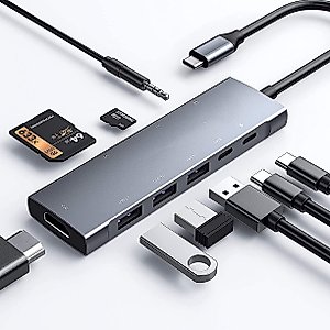 USB C Adapter Docking Station for iPad Pro M4 M2 M1,USB-C Multiport Adapter with 4K HDMI,3.5mm Jack,USB C PD,3 USB3.0,SD/TF Card Slot,for iPad Air iPad Mini MacBook iPhone 15