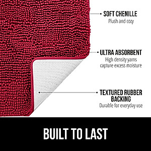 Gorilla Grip Bath Rug and Area Rug Set, Bath Rug Size 30 x 20 in, Shaggy Machine Washable Mats, Area Rug Set Size 22 x 19 x 15 in and 30x20, Absorbent Washable Mats, Both in Red, 2 Item Bundle