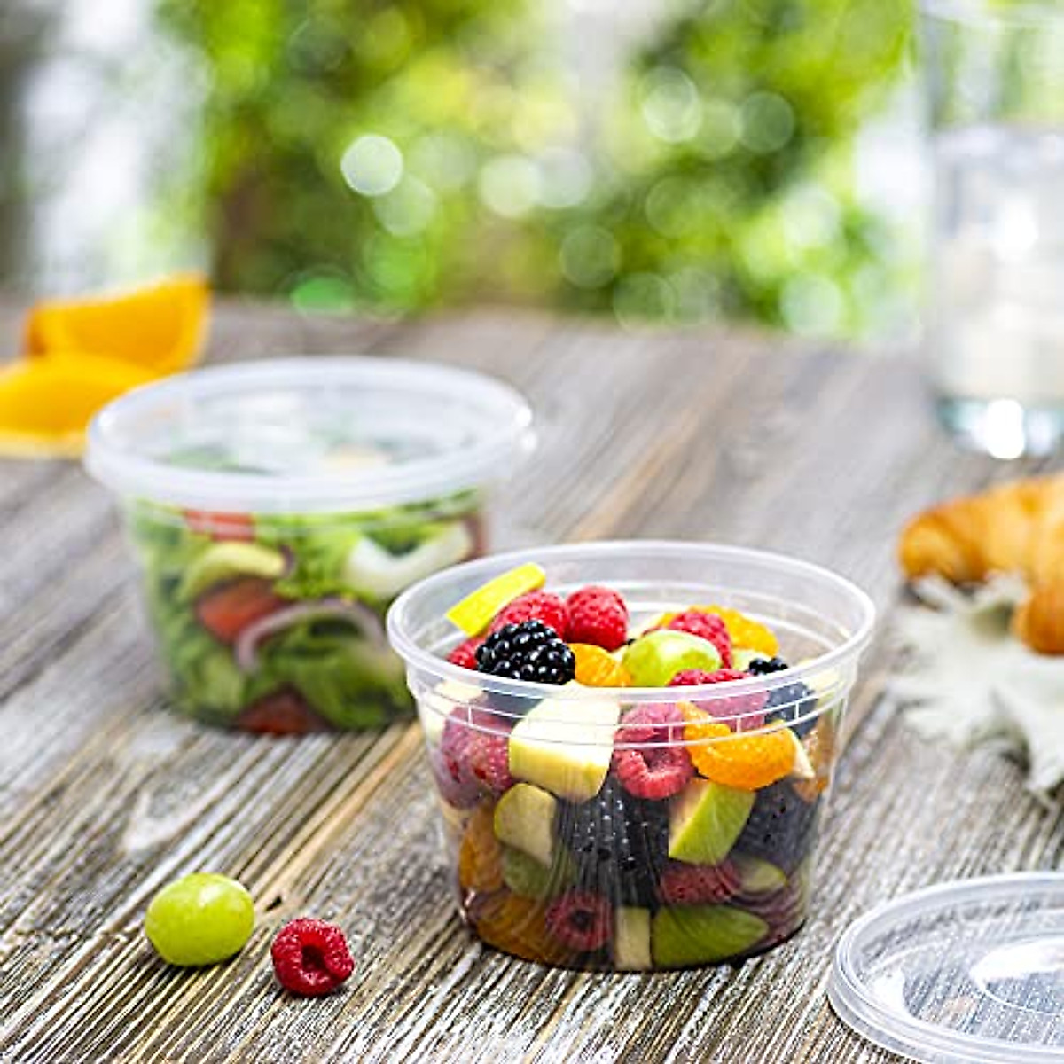 Elegant Disposables 16 OZ - 24 Sets Plastic Deli Food Storage Containers with Airtight Flexible Lids Microwavable, Leak Free, Washable, Freezer Safe.