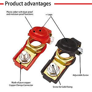 1 Pair Battery Terminals, Negative and Positive Car Battery Cable Terminal Clamp Connectors, 6PCS 3/8 Copper Ring Terminal Assortment Kit and 4PCS Heat Shrink Tubes, Fit for Van, Boat, and More