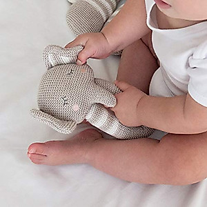 Living Textiles Baby Knitted Toy Rattle - Theodore Elephant - Premium 100% Cotton Super Cute Soft & Fun Stuffed Animal Character | for Infant,Newborn,Nursery,Stuff,Knit,Gift,Shower,Unisex