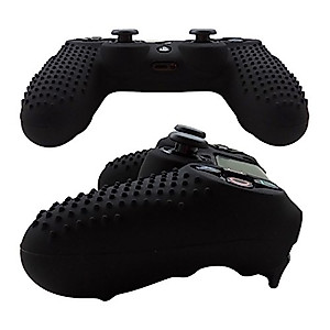 Pandaren Skin for PS4/PS4 Slim/PS4 Pro/PlayStation 4/Controller,PS4 Controller Cover,STUDDED Anti-slip Silicone Skin Set (controller skin x 2 + FPS PRO Thumb Grips x 8)(Black,White)