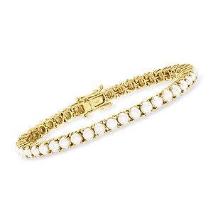 Ross-Simons 4mm Cultured Pearl Tennis Bracelet in 18kt Gold Over Sterling. 7 inches