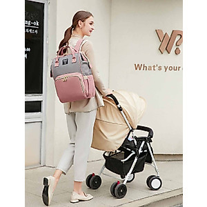 Dokoclub Diaper Bag Backpack, Multifunction Baby Bags, Large Capacity Nappy Changing Bags, Waterproof Travel Backpack,Stylish Durable, Hooks and Changepad, Pink Grey