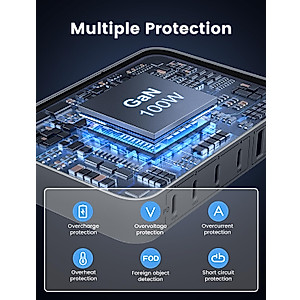 100W USB Charging Station with 15W Wireless Charger, Marnana 6-in-1 Multiple USB Ports(2 USB A and 4 USB C Ports) GaN Desktop Charger for iPhone iPad MacBook Laptop Samsung and Android Devices