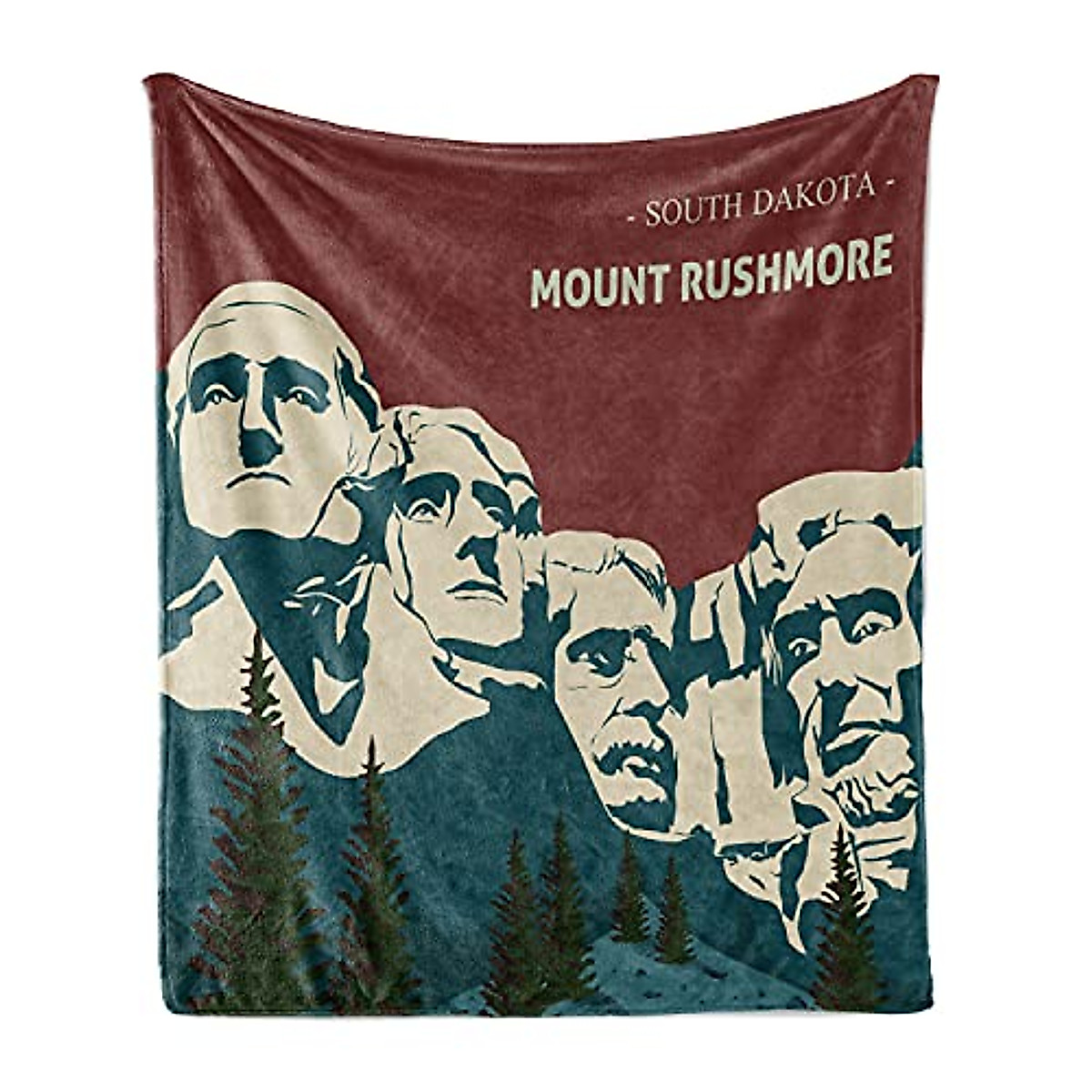Lunarable Mount Rushmore Throw Blanket, South Dakota USA Famous Mount Rushmore, Flannel Fleece Accent Piece Soft Couch Cover for Adults, 60" x 80", Maroon Petrol