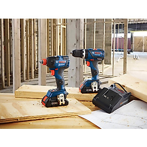 BOSCH GXL18V-251B25 18V 2-Tool Combo Kit with 1/4 In. and 1/2 In. Two-In-One Impact Driver, Compact Tough 1/2 In. Hammer Drill/Driver and (2) CORE18V 4.0 Ah Batteries