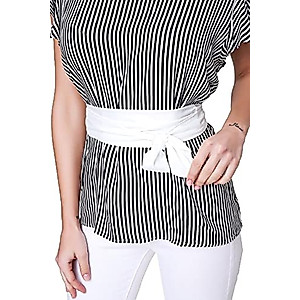 Women Solid Color Self Tie Wrap Around Obi Linen Waist Belt (White), One Size