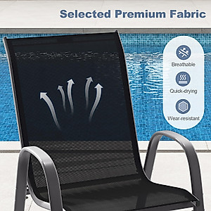 MEDIMALL Patio Chairs, Stackable Patio Chairs Set of 4, Black Lawn Chairs with Armrest & Breathable Fabric for All Weather, Outdoor Dining Chairs for Yard, Poolside, Balcony, Garden