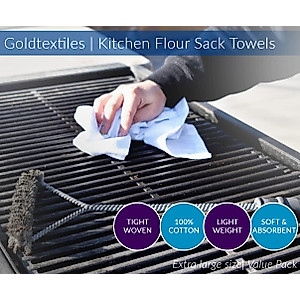 GOLD TEXTILES White Flour Sack Towels (24 Pack - 28x28) 100% Cotton Kitchen Towels – Multipurpose, Soft & Absorbent, Quick Dry with Easy Care