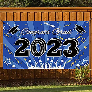 Bunny Chorus Graduation Decorations 2023 Party Backdrop Banner, Extra Large 71" x 40" Blue Black 2023 Photo Booth Props Decorations, Congrats Grad Home for Outdoor Indoor Supplies