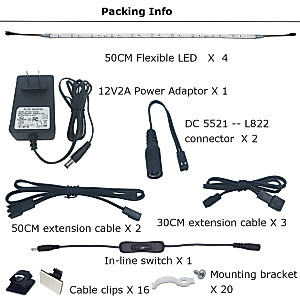 Litever Under Cabinet LED Lighting Kit, 4 PCS 20 Inches Flexible LED Strips, 16W, 1200 Lumen, Warm White 2700K. Suitable for Kitchen Counters Book Shelf Closet Workshop-(4-Strip-2700K)