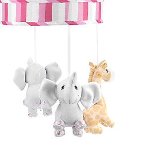 Precious Moments Noah’s Ark Baby Musical Crib Mobile for Girls with Soft Lullaby; Baby Elephant and Giraffe Safari Nursery Décor; Bright and Light Pink, Gray and White Baby Mobile Crib Toy with Music